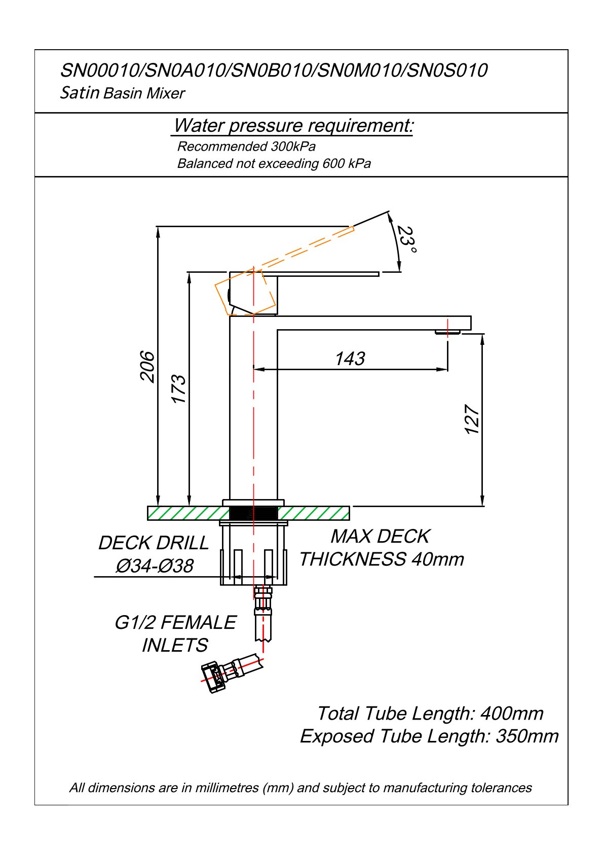 BluTide Satin Tap Basin Mixer Standard Brass - P&S Tiles