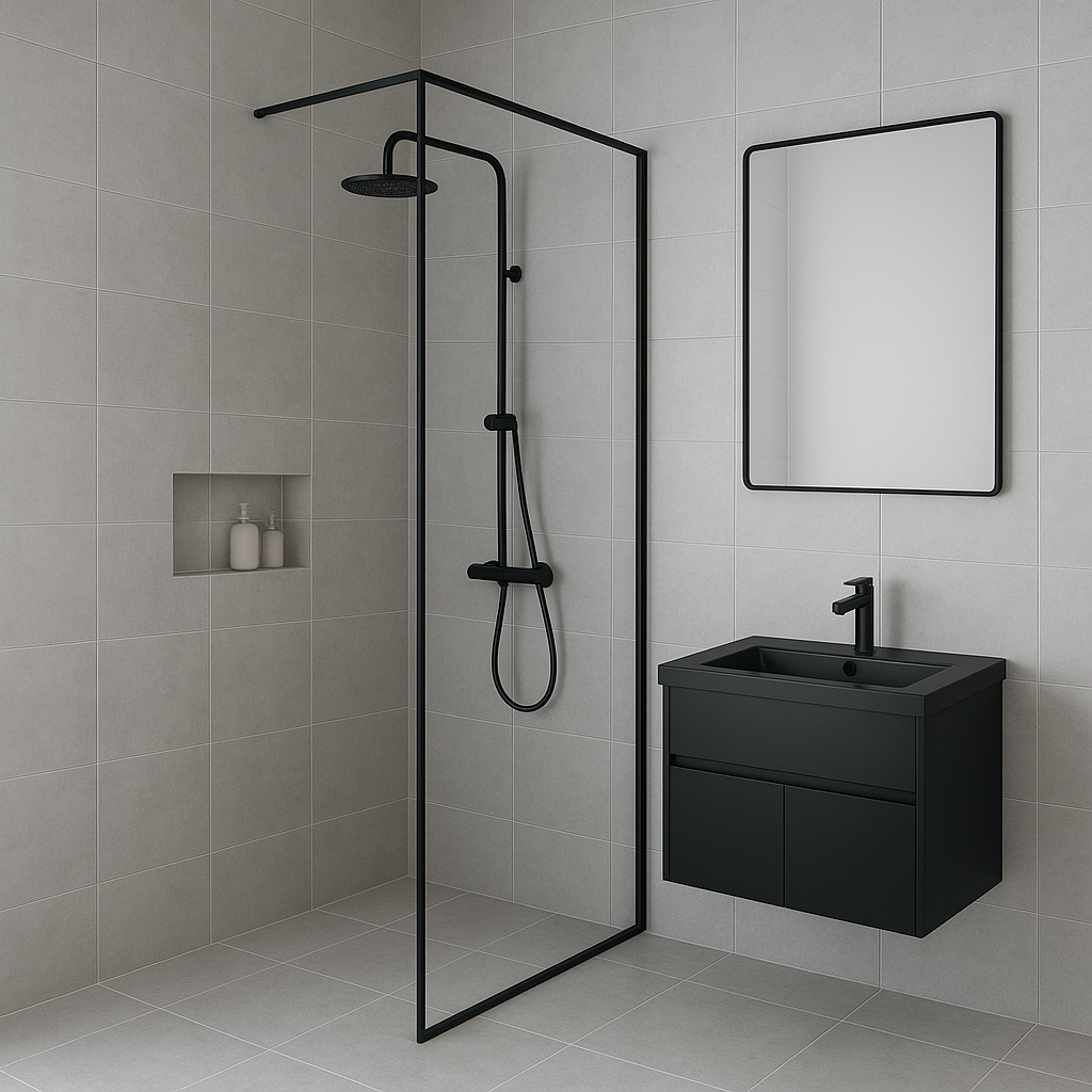 Astra Black Border Walk-In Shower Screen (1200 x 2000 x 6mm) - P&S Tiles